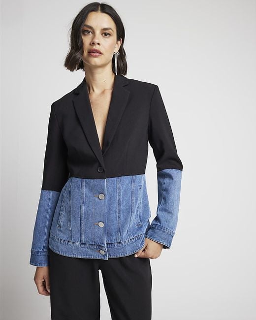 River Island Hybrid Denim Blazer in Blue | Lyst