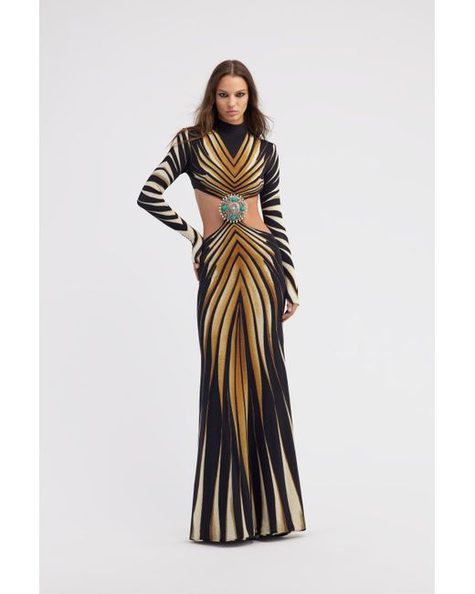 Roberto Cavalli Cut-Out Knit Dress With Ray Of Print in White | Lyst