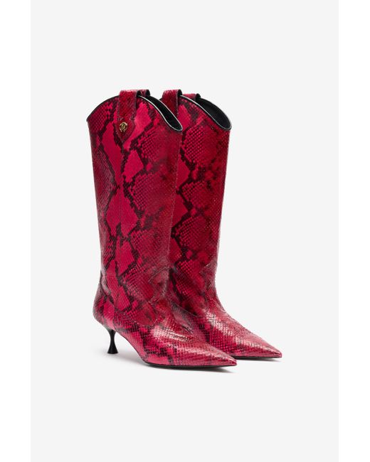 Roberto Cavalli Boots With Python Print in Red | Lyst