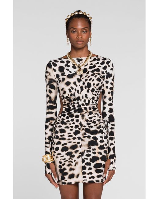 Roberto Cavalli Leopard Print Cut-Out Minidress in White | Lyst