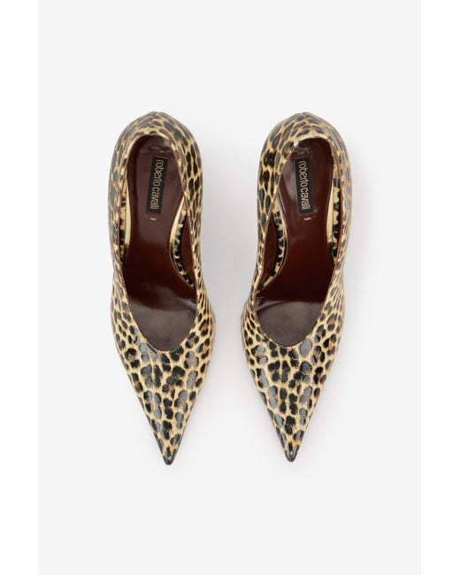 Roberto Cavalli Animal-Print Leather Pumps With Snake Detail in Brown ...