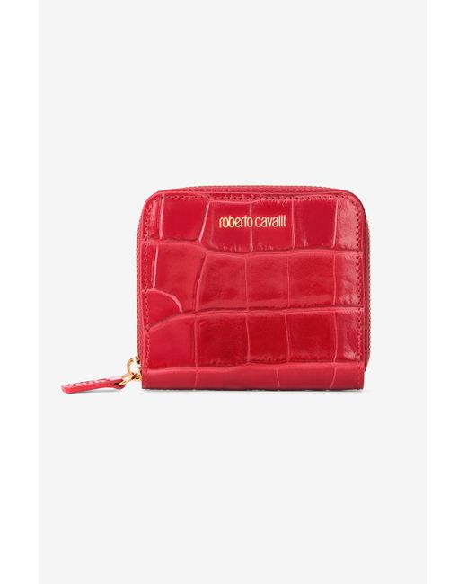 Roberto Cavalli Small Antique Rose Crocodile-Effect Wallet in Red | Lyst UK