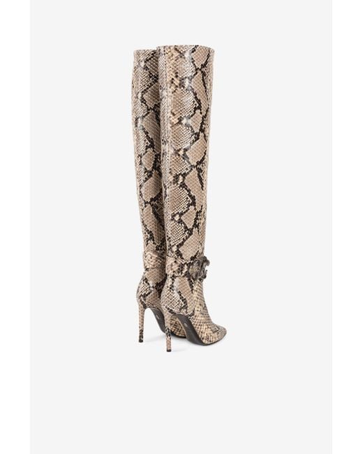 Roberto Cavalli Python-Embossed Thigh-High Boots in White | Lyst