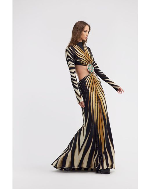 Roberto Cavalli Cut-Out Knit Dress With Ray Of Print in White | Lyst