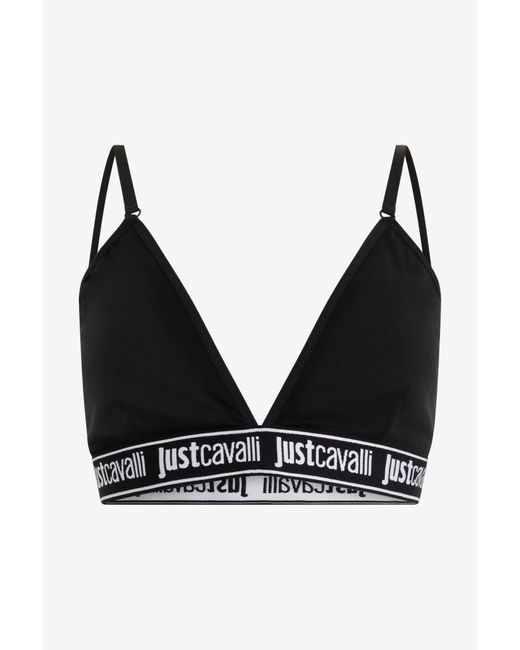 Roberto Cavalli Triangle Bra With Logo Band in Black | Lyst