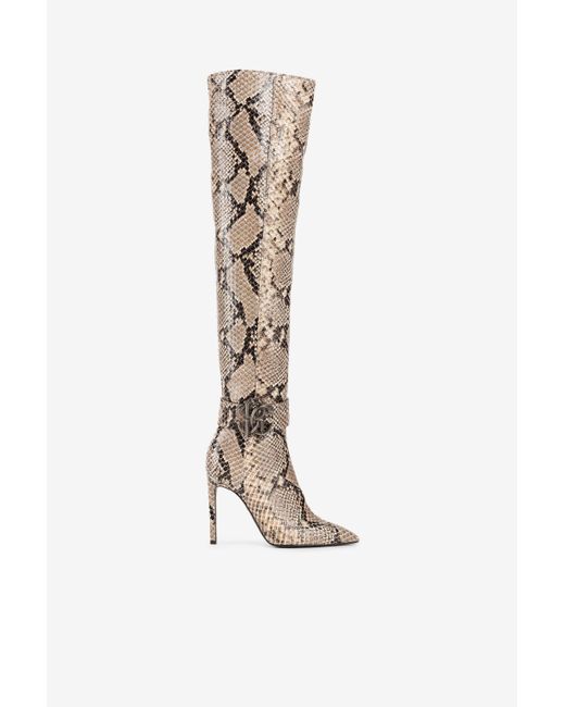 Roberto Cavalli Python-Embossed Thigh-High Boots in White | Lyst