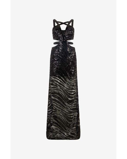 Roberto Cavalli See-Through Dress With Sequined Zebra Pattern in Black ...