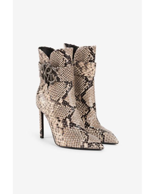 Roberto Cavalli Python-embossed Mirror Snake Boots in Natural | Lyst