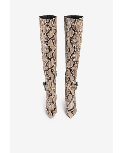 Roberto Cavalli Python-Embossed Thigh-High Boots in White | Lyst