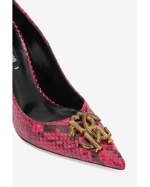 Roberto Cavalli Pumps With Python Print And Mirror Snake Monogram in ...