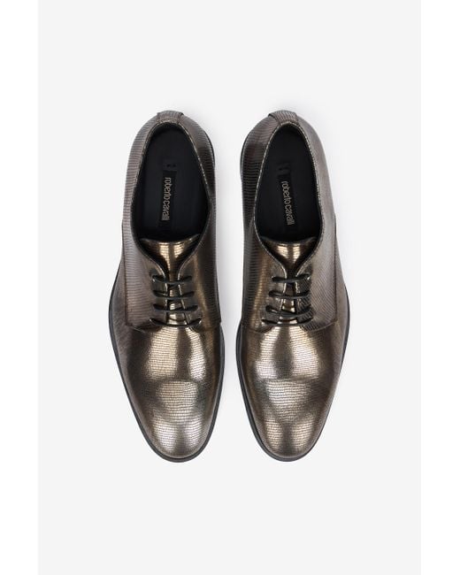 Roberto Cavalli Lace-Up Leather Loafers With Python Effect in Black for Men | Lyst