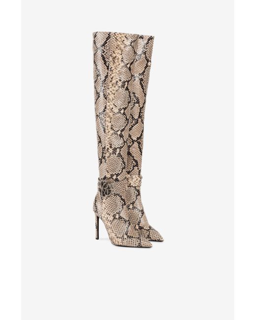 Roberto Cavalli Python-Embossed Thigh-High Boots in White | Lyst