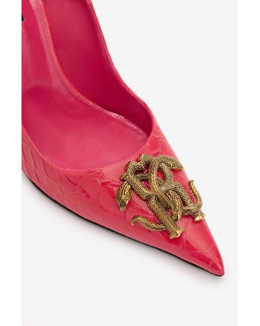 Roberto Cavalli Crocodile-Effect Pumps With Mirror Snake Monogram in ...