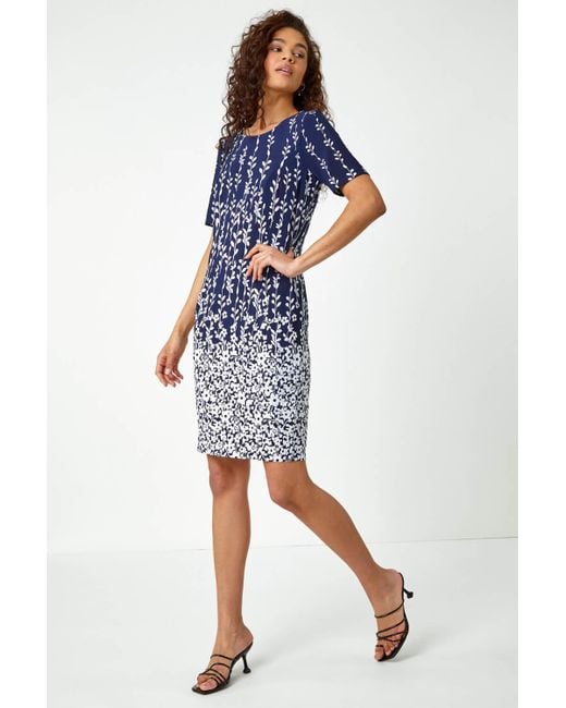 Roman Border Print Floral Shift Dress in Blue | Lyst UK