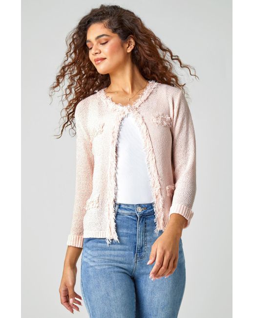 Roman Textured Boucle Cardigan in White | Lyst UK