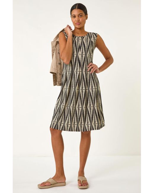 Roman Abstract Print Panel Detail Dress in Black | Lyst UK