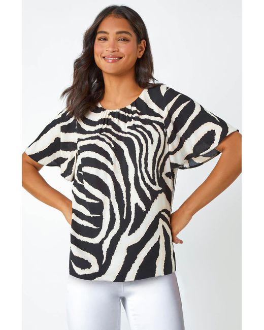 Roman Animal Print Pleat Detail Top in Black | Lyst UK