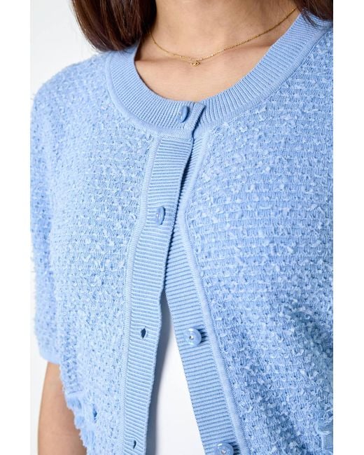 Roman Fringe Detail Sparkle Button Cotton Cardigan in Blue | Lyst UK