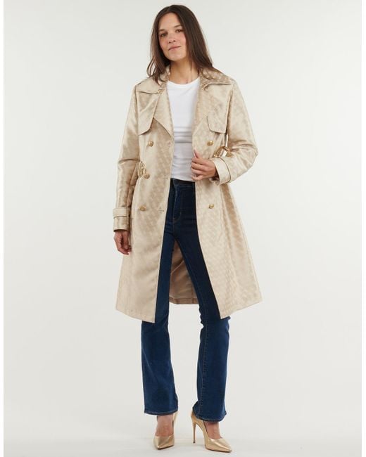 Guess Trench Coat Diletta Belted Logo Trench in Natural | Lyst UK