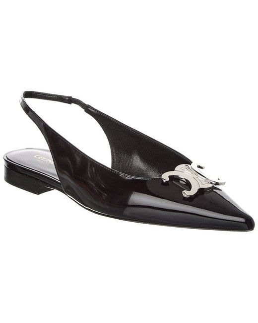 Celine Alma Triomphe Patent Slingback Flat in Black | Lyst