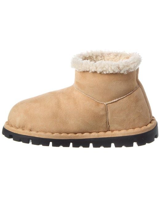 Prada Logo Suede & Shearling Boot in Natural | Lyst