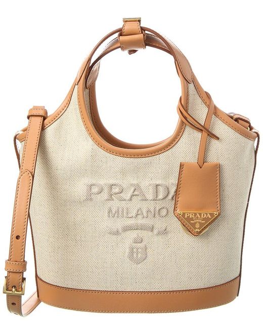 Prada Logo Canvas & Leather Tote in Metallic | Lyst