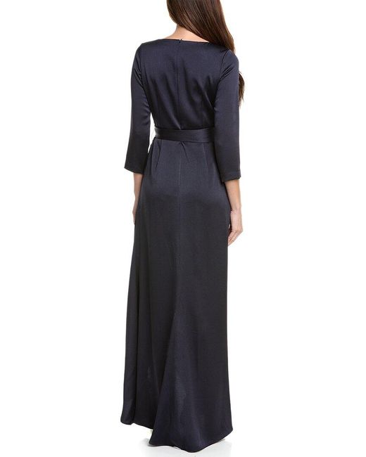 Teri Jon Tuck Ruched Waist Gown in Blue | Lyst
