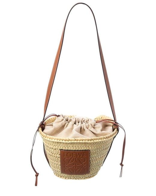 Loewe Drawstring Palm & Leather Bucket Bag in Metallic | Lyst