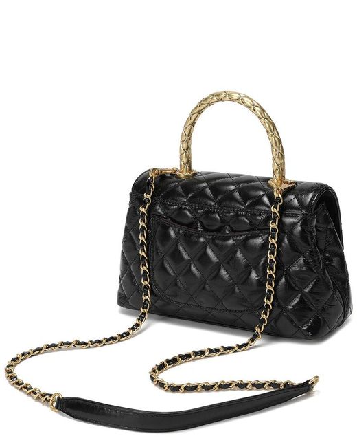 Tiffany & Fred Paris Luxe Quilted Leather Mini Handle Satchel in Black ...