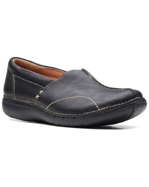 Clarks Un Loop Stride Leather Flat in Black | Lyst