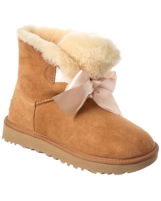 UGG Gita Bow Mini Suede & Shearling Boot in Natural | Lyst