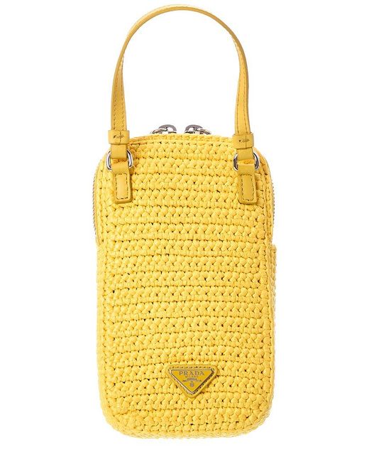 Prada Crochet Phone Bag in Yellow | Lyst UK