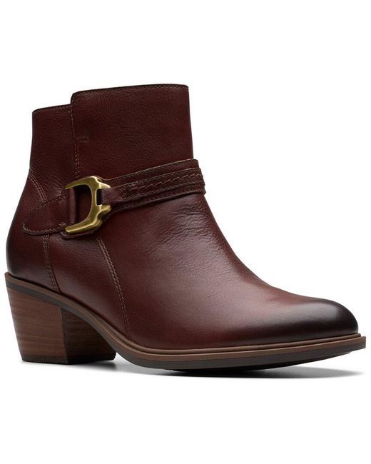 Clarks Neva Buckle Leather Bootie in Brown | Lyst