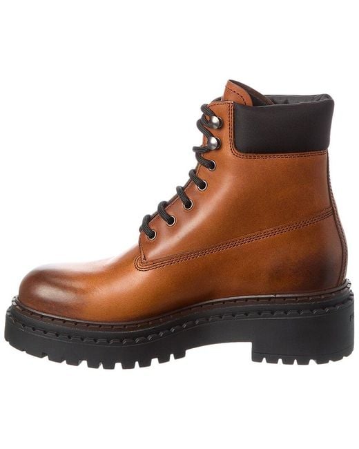 Prada Logo Leather Boot in Brown | Lyst