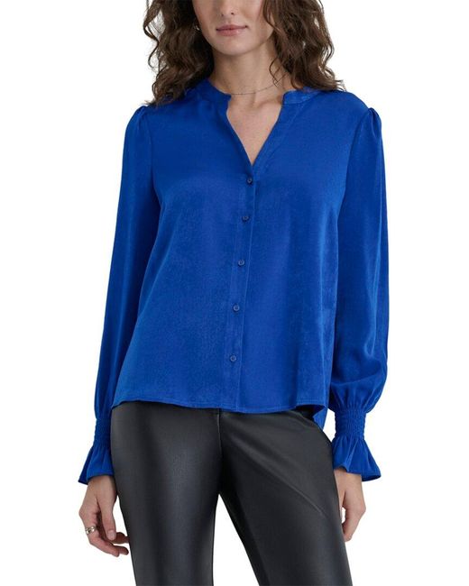 DKNY Split Neck Top in Blue | Lyst UK