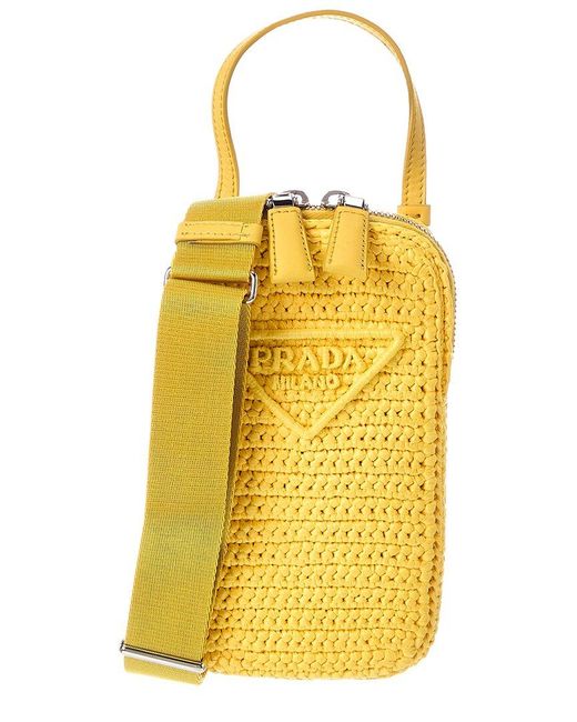 Prada Crochet Phone Bag in Yellow | Lyst UK