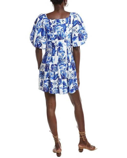 FARM Rio Garden Tiles Plaid Linen Mini Dress in Blue | Lyst