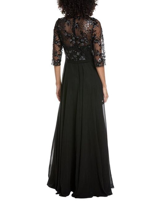 Rene Ruiz Illusion Sleeve Gown in Black | Lyst UK