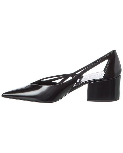 Prada Cutout Leather Pointy-Toe Pump in Black | Lyst UK
