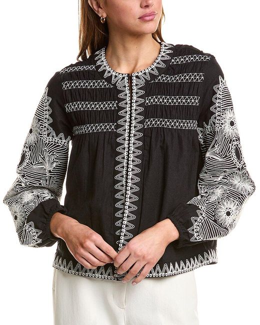 Johnny Was Elaine Linen-Blend Jacket in Black | Lyst UK