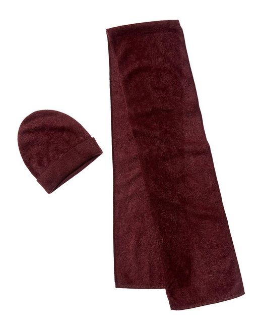Amicale Cashmere Brushed Cashmere Hat & Scarf Set in Red | Lyst UK