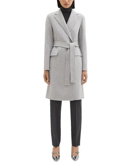 Theory Belt Wool & Cashmere-Blend Coat in Grey | Lyst UK