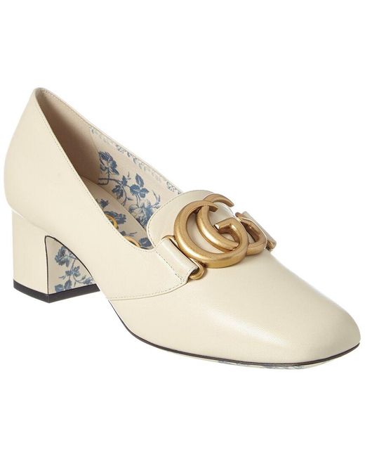 Gucci Interlocking G Leather Mid-Heel Pump in White | Lyst
