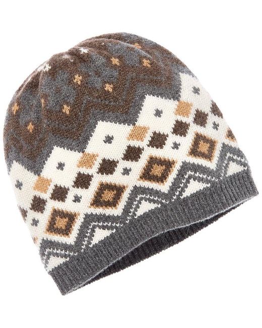 Amicale Cashmere Fairisle Wool & Cashmere-Blend Beanie in Grey | Lyst UK