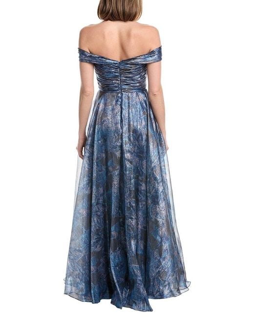 Rene Ruiz Off-The-Shoulder Metallic Gown in Blue | Lyst UK