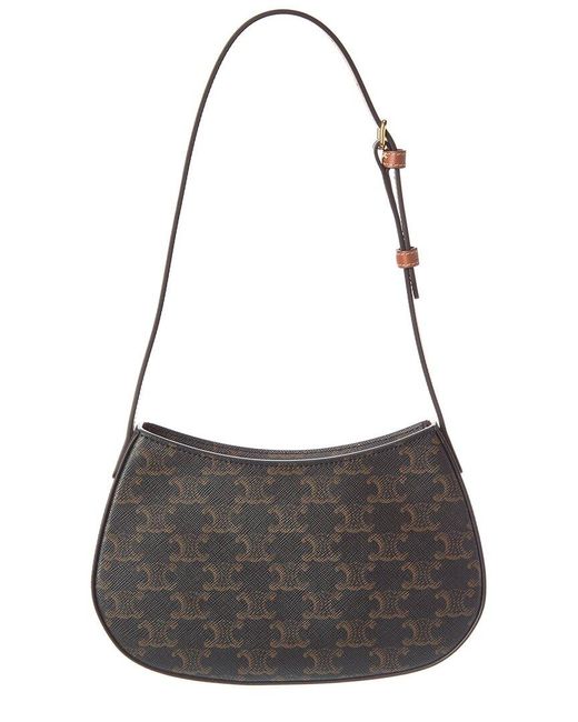 Celine Tilly Medium Triomphe Canvas & Leather Shoulder Bag in Black ...