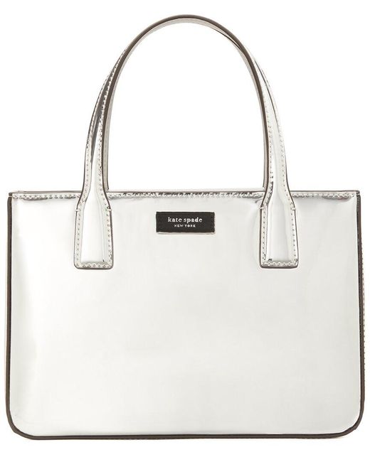 Kate Spade Sam Icon Metallic Leather Square Tote in White | Lyst