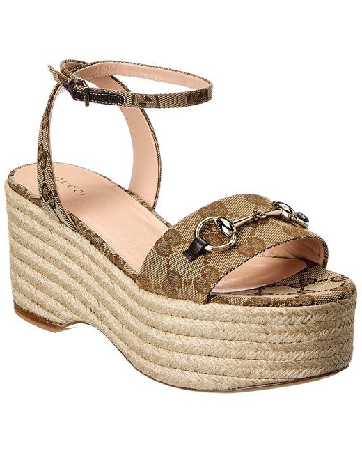 Gucci Horsebit Gg Canvas Wedge Sandal in Metallic | Lyst