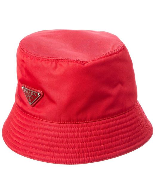 Prada Logo Bucket Hat in Red | Lyst UK