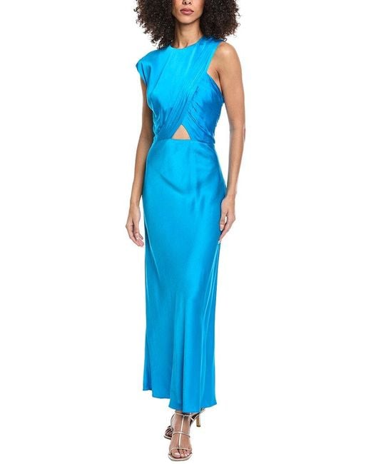 Sandro Silk-Blend Maxi Dress in Blue | Lyst UK